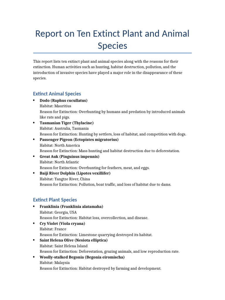 Extinct Species Report | PDF