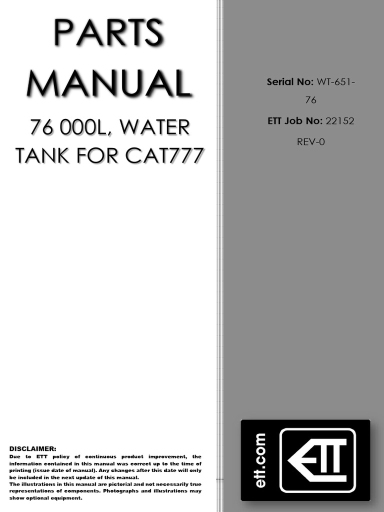 Water Tank Parts Manual for CAT777 | PDF | Units Of Measurement