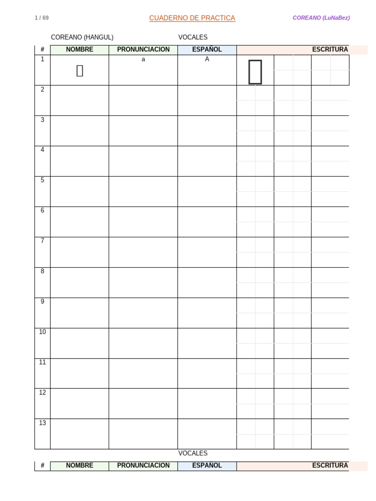 Cuaderno de Practica COREANO | PDF