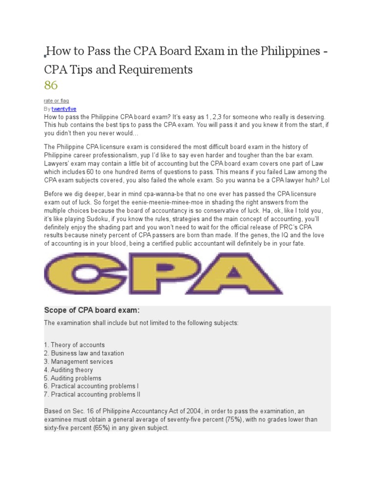 CPA Board Exam Tips and Requirements | PDF | Certified Public ...