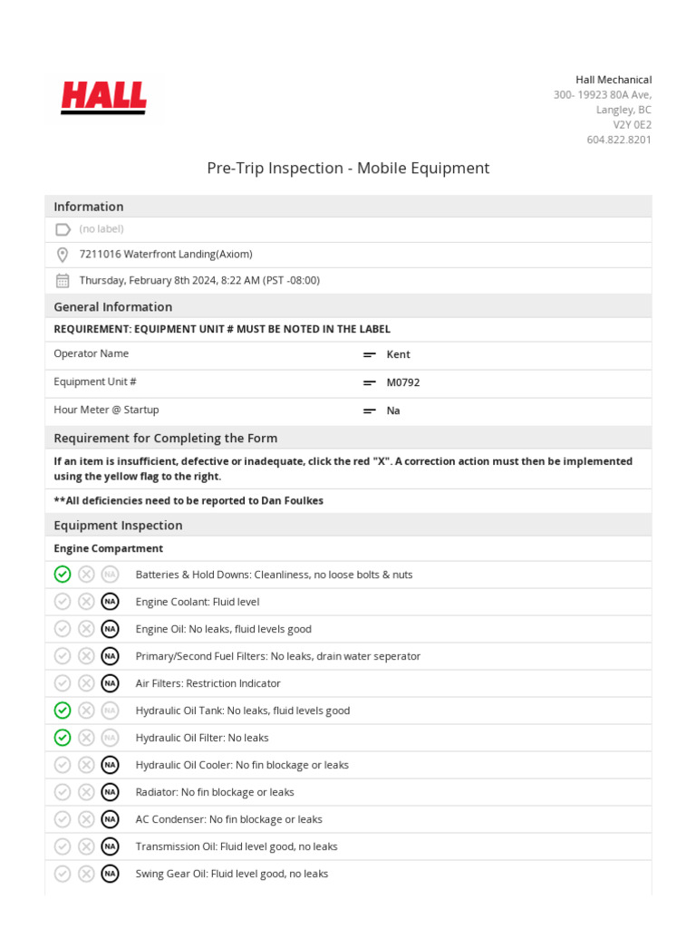 Pre Trip Inspection Mobile Equipment 7211016 Waterfront Landing Axiom ...