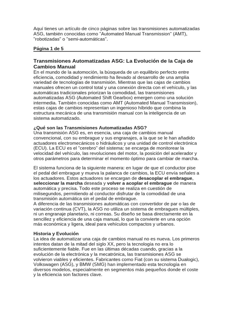 Transmisiones ASG: Eficiencia y Comodidad | PDF | Transmisión ...