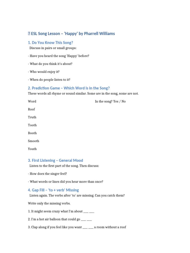 Happy ESL Song Lesson | PDF