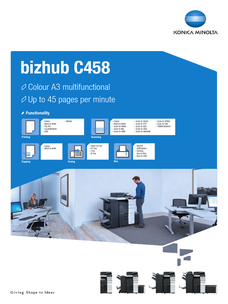 Bizhub c458 Datasheet Print | PDF | Image Scanner | Fax