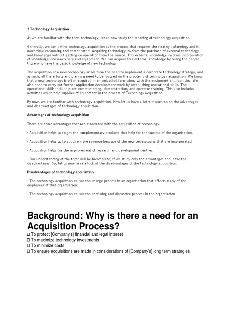 Understanding Technology Acquisition Process | PDF | Mergers And ...