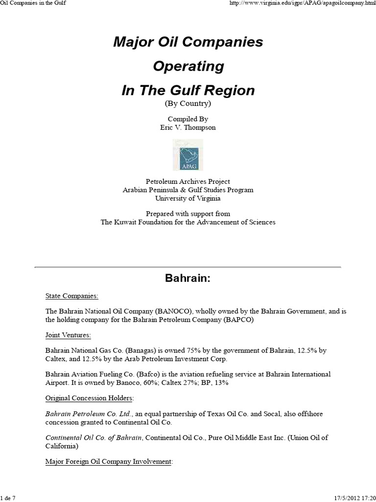 Oil Companies in The Gulf | PDF | Chevron Corporation | Petroleum Industry