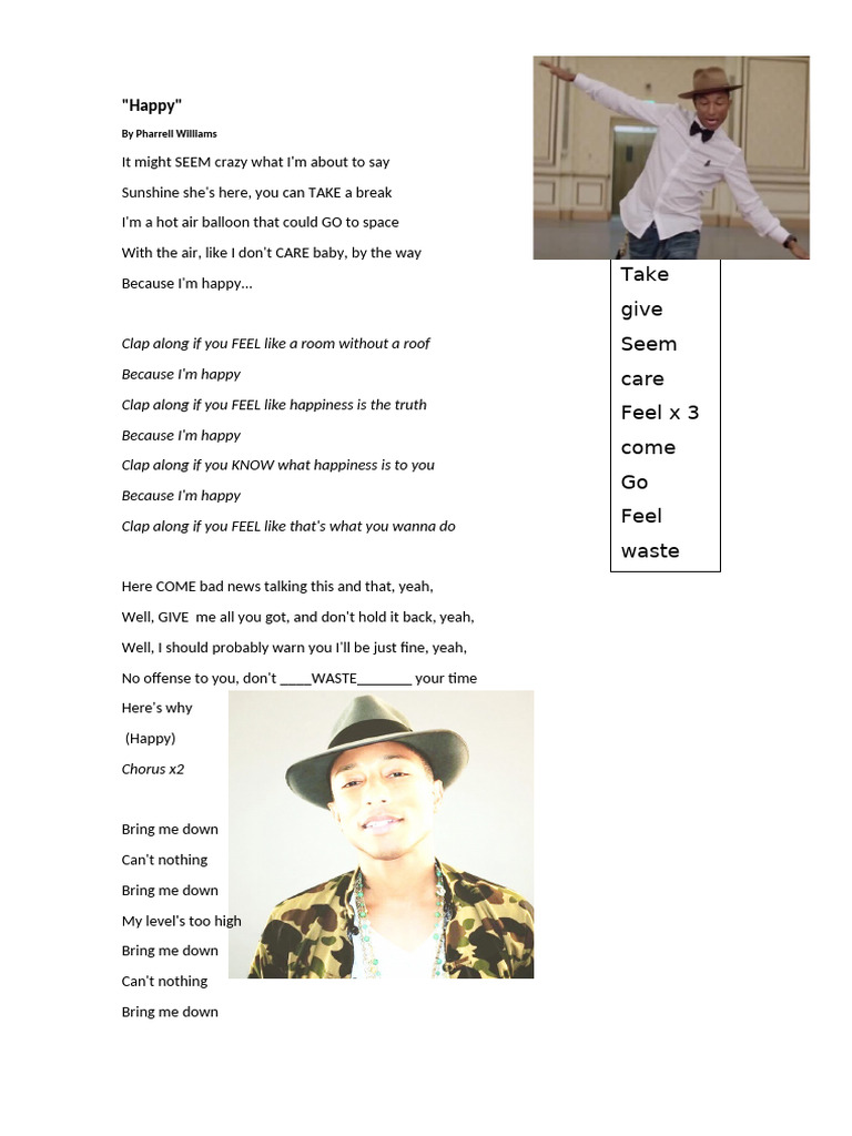 Pharrell Williams "Happy" Lyrics Analysis | PDF