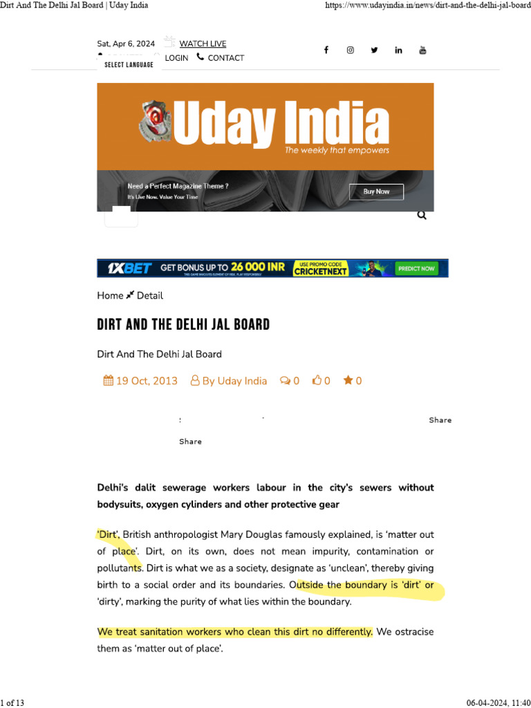 Module 1 Session 10 Dirt and The Delhi Jal Board Uday India | PDF