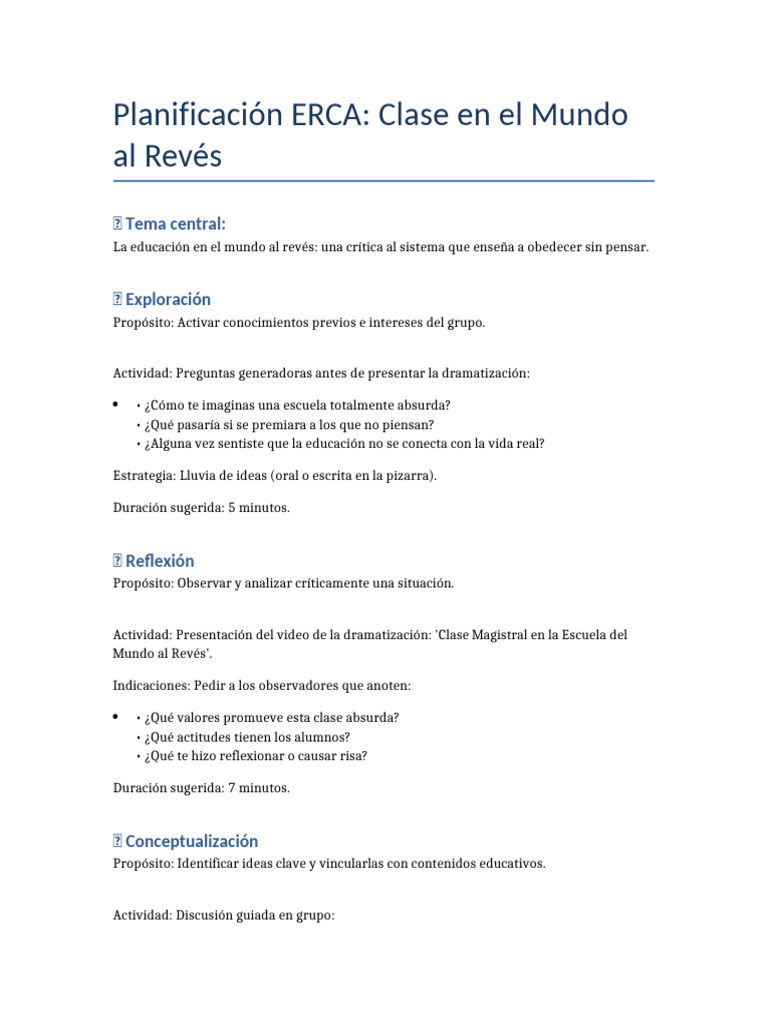 Planificacion ERCA Mundo Al Reves | PDF