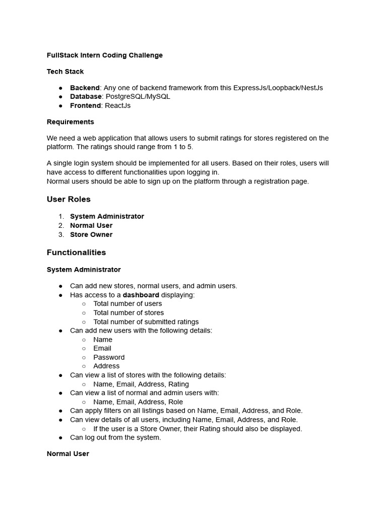 FullStack Intern Coding Challenge - V1.1 | PDF | Password | Databases
