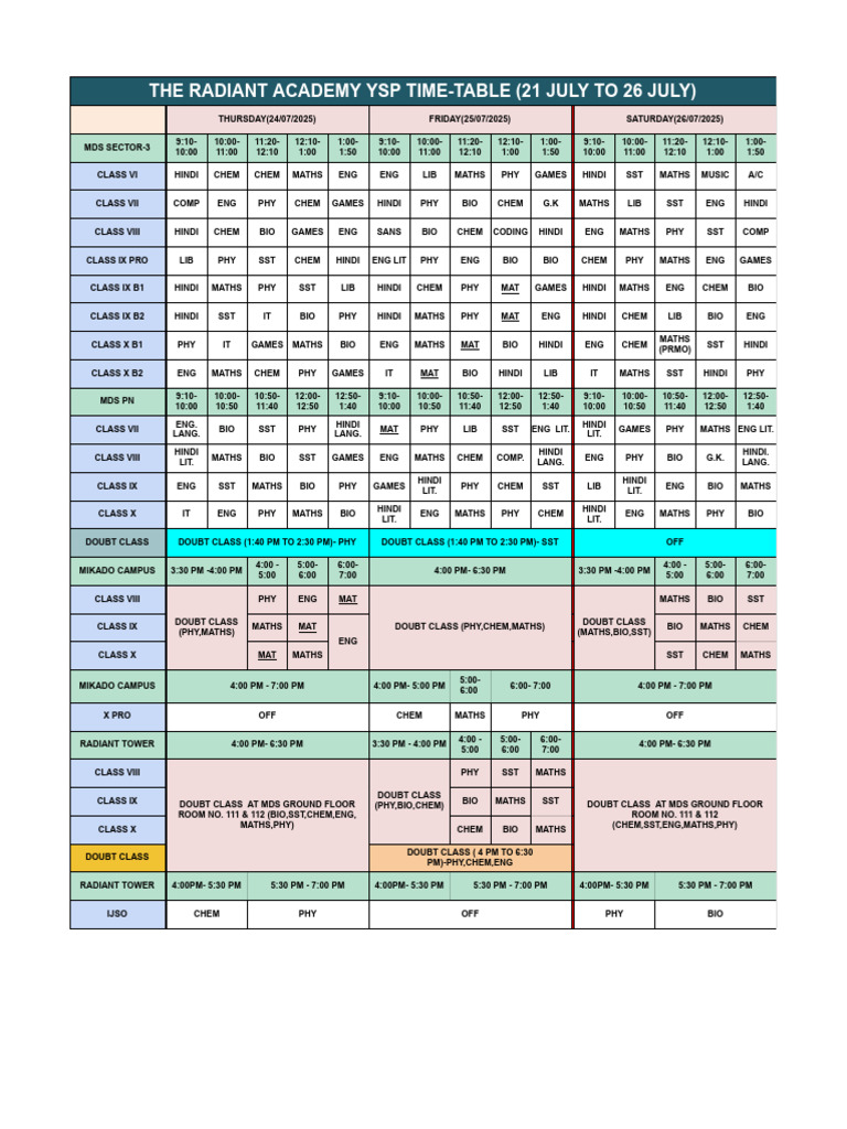 Updated Time Table (24 July To 26 July) SC | PDF