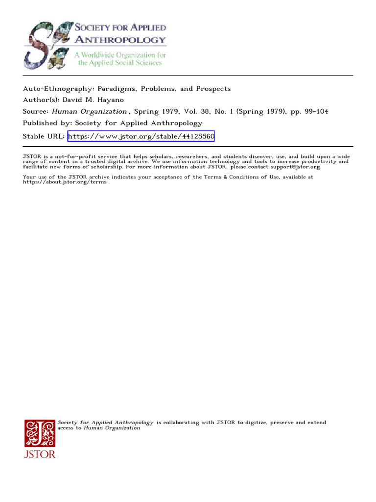 Auto-Ethnography in Anthropology | PDF | Ethnography | Anthropology