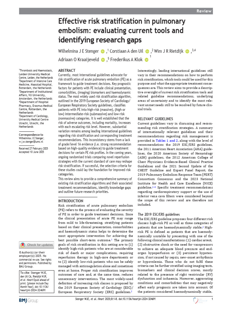 Effective Risk Stratification in Pulmonary | PDF | Thrombosis ...