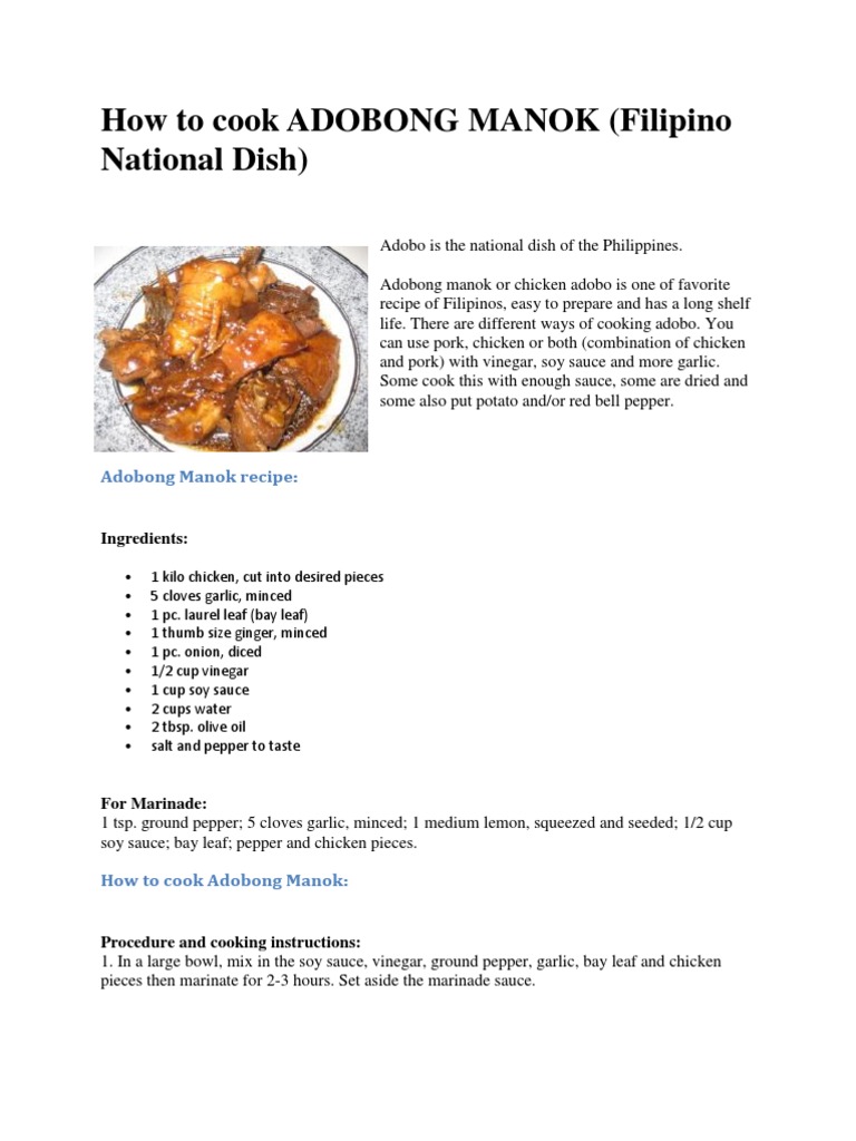How To Cook Adobong Manok | PDF | Wellness