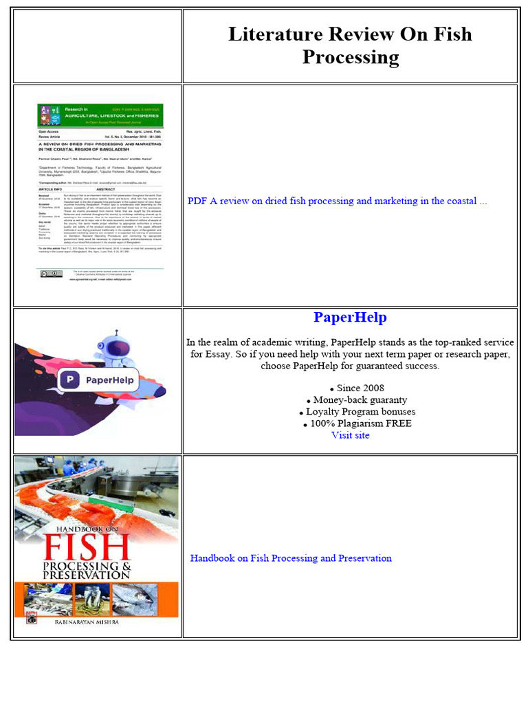 Literature Review On Fish Processing | PDF | Essays | Money