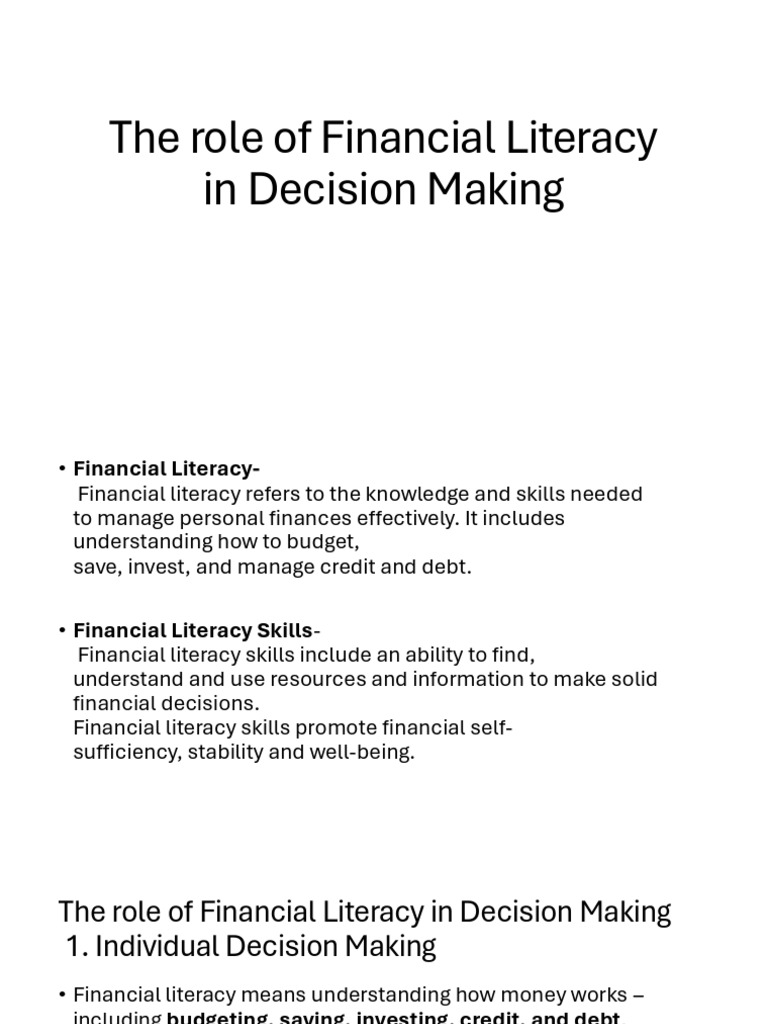 Financial Literacy's Role in Decision Making | PDF | Loans | Investing