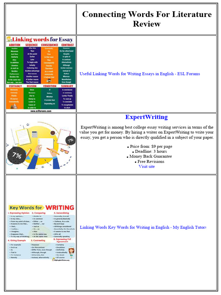 Connecting Words For Literature Review | PDF | Essays | Thesis