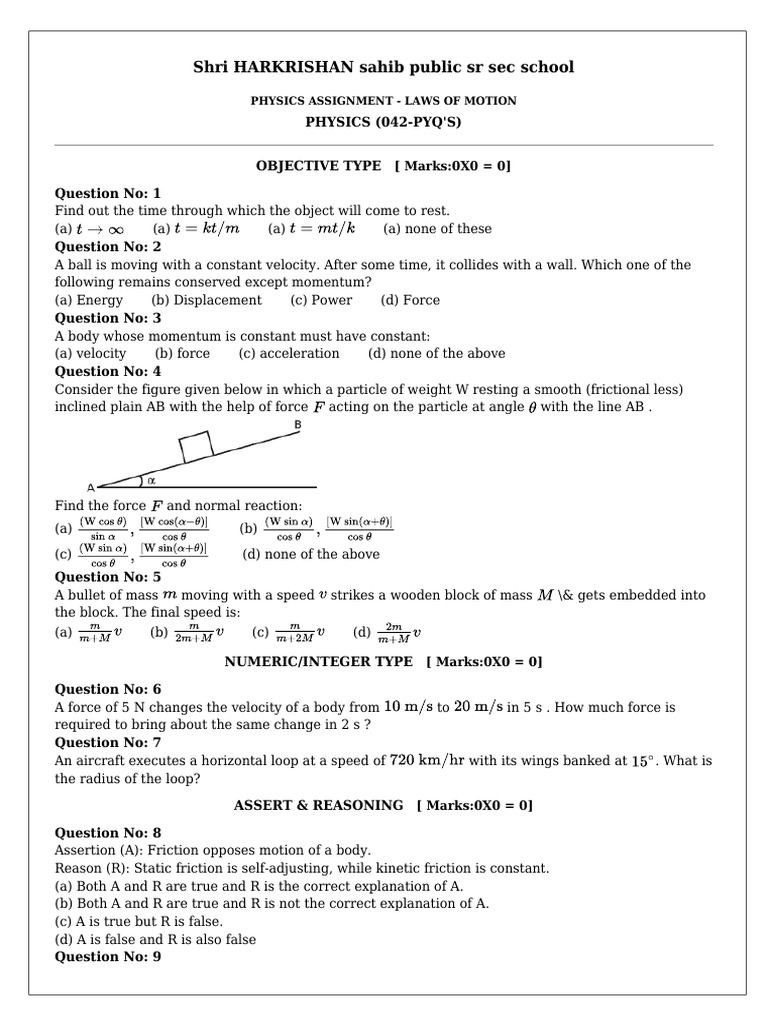 Physics (042-Pyq's) (19 - 07 - 2025) | PDF | Force | Momentum