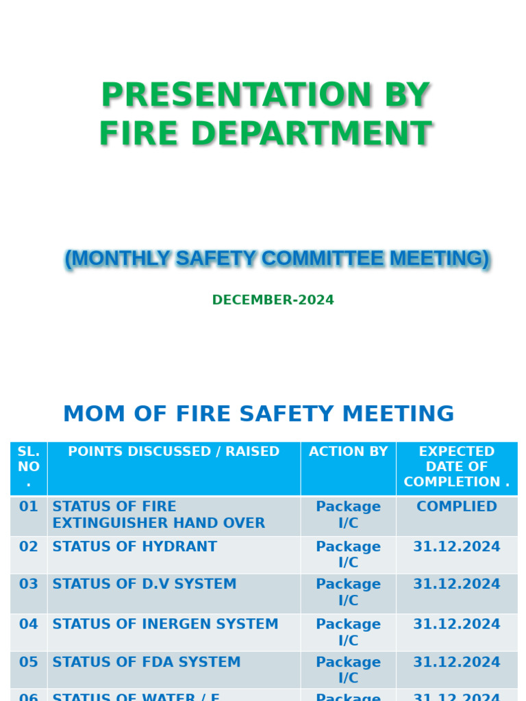 Monthly Fire & Safety Meeting PPT - December-2024 | PDF | Fires ...