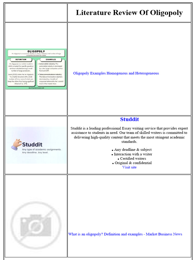 Literature Review of Oligopoly | PDF | Oligopoly | Monopoly