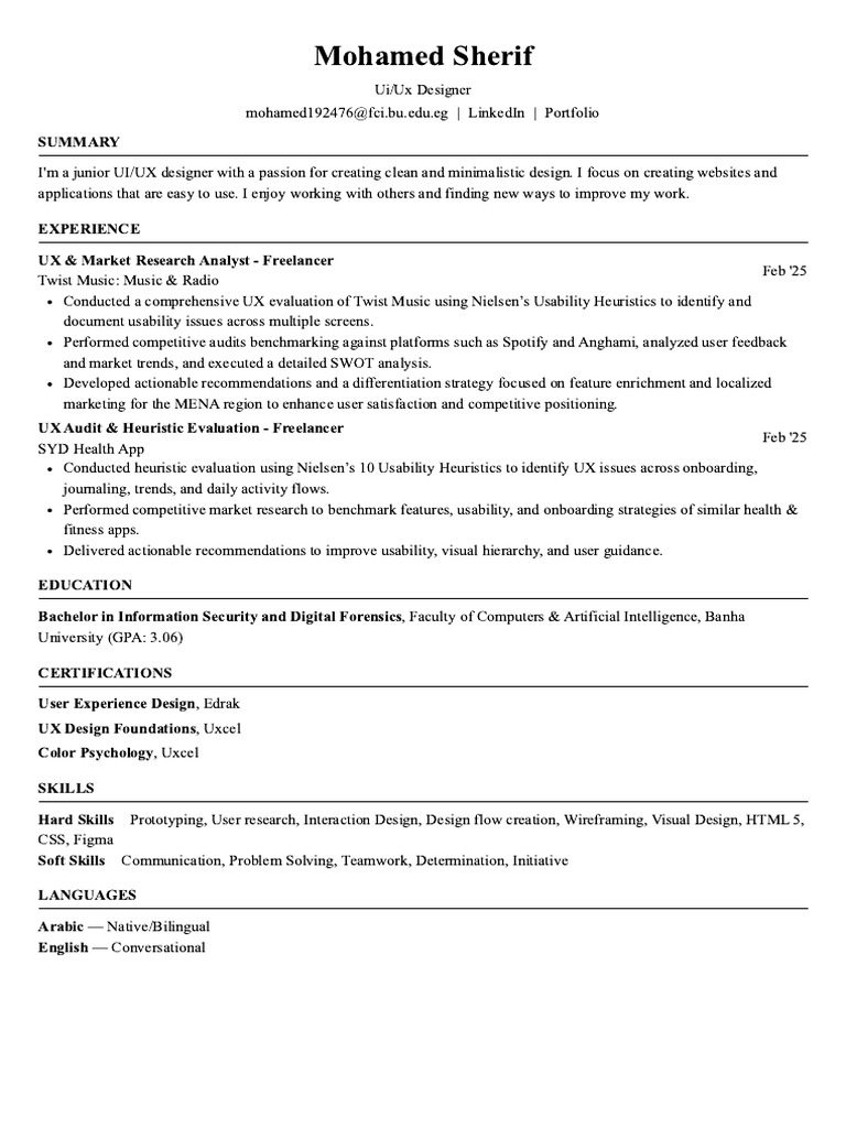 Junior UI/UX Designer Portfolio | PDF