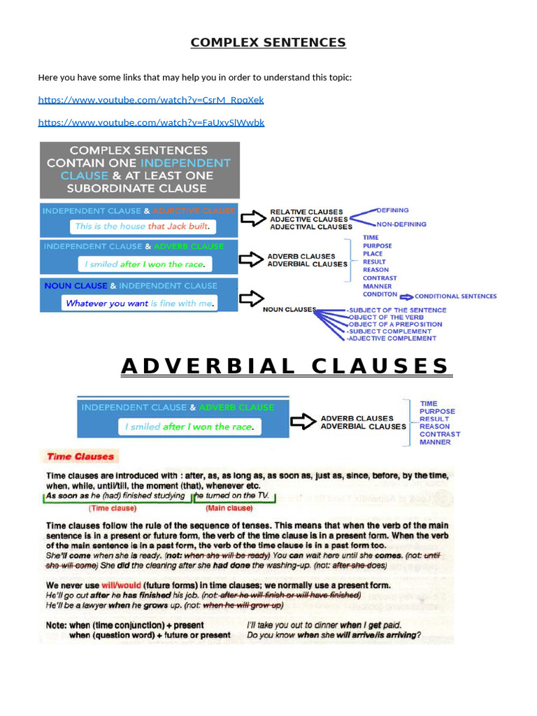 Complex Sentences Adverbial Clauses Theory | PDF