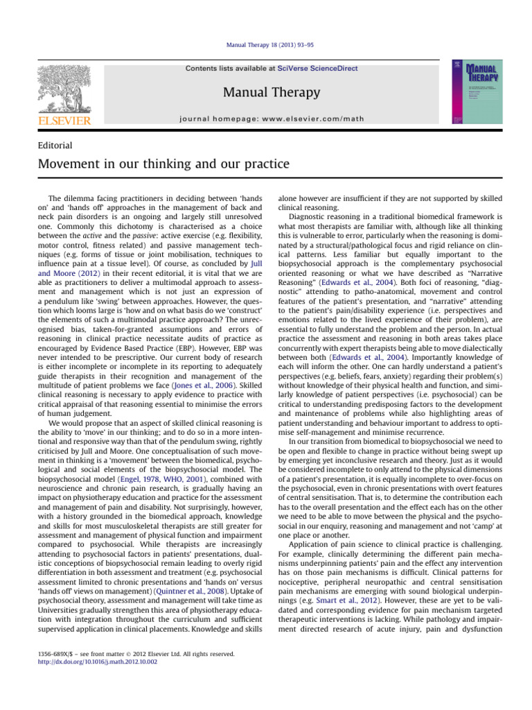 Movement in Our Thinking and Our Practice | PDF | Pain | Physical Therapy