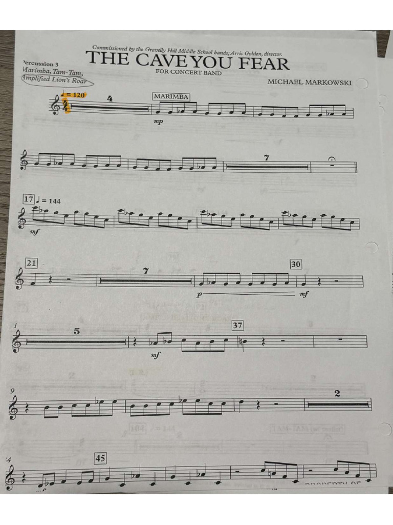 The Cave You Fear (Percussion 3) | PDF