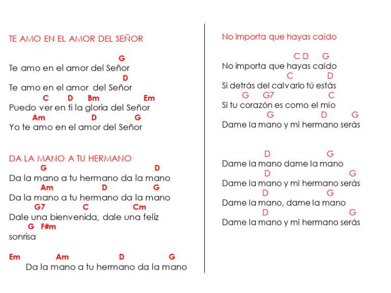 Da la mano a tu hermano: Letra y acordes | PDF
