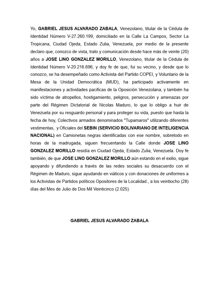 Carta de Testigo Gabriel Alvarado | PDF