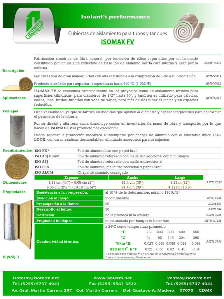 Aislamiento Térmico ISOMAX FV: Especificaciones y Ventajas | PDF ...
