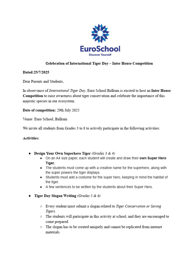 Tiger Day Circular - Docx 1685622222590316545SD PDF | PDF