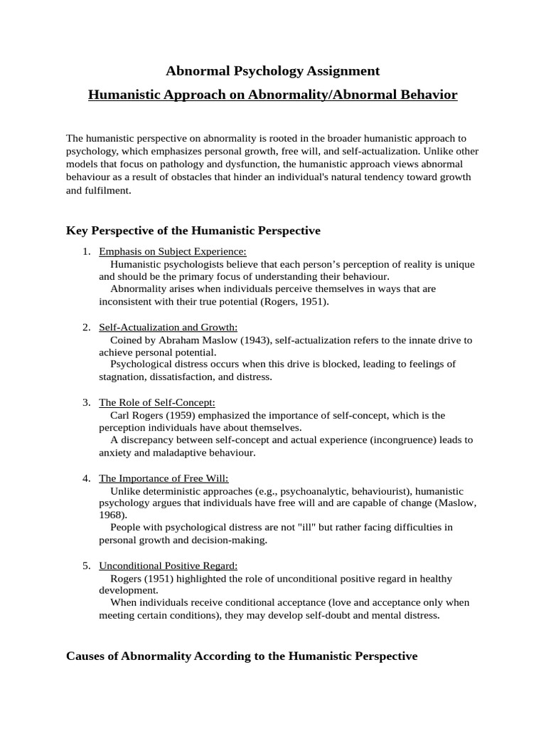 Humanistic Approach to Abnormality | PDF | Humanistic Psychology | Self ...