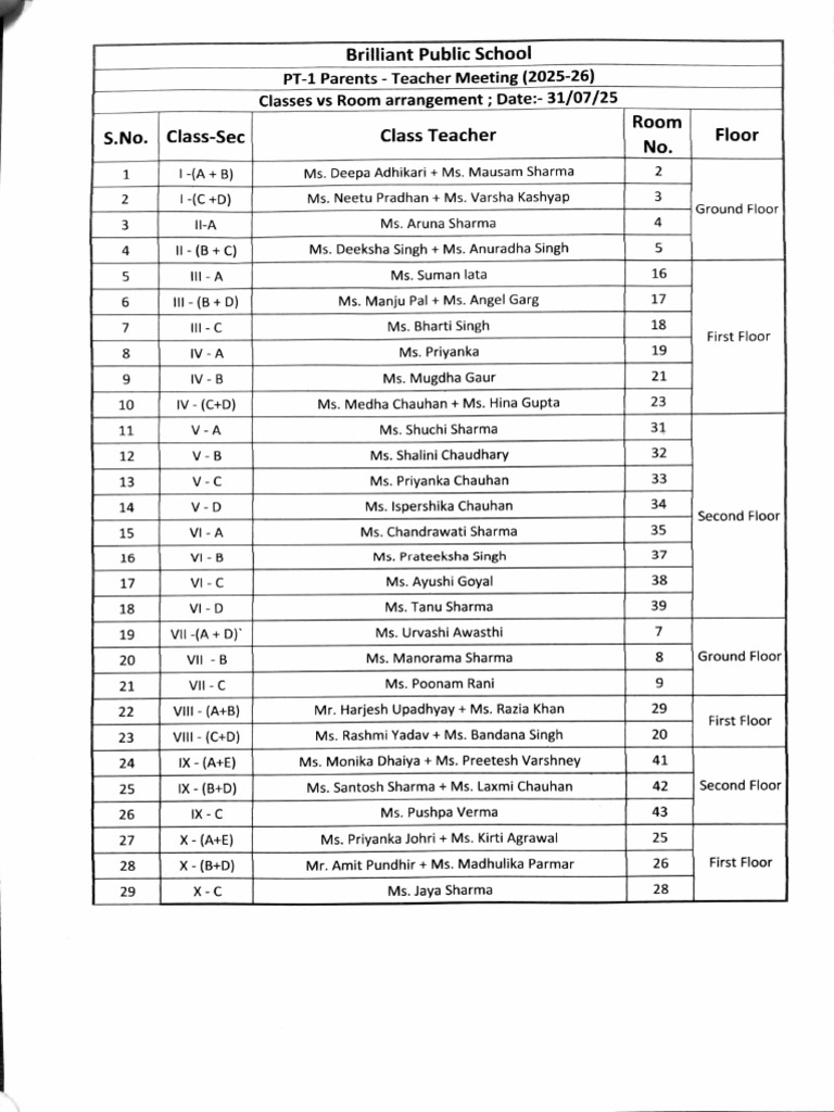 PT-1 Meeting Schedule 2025-26 | PDF