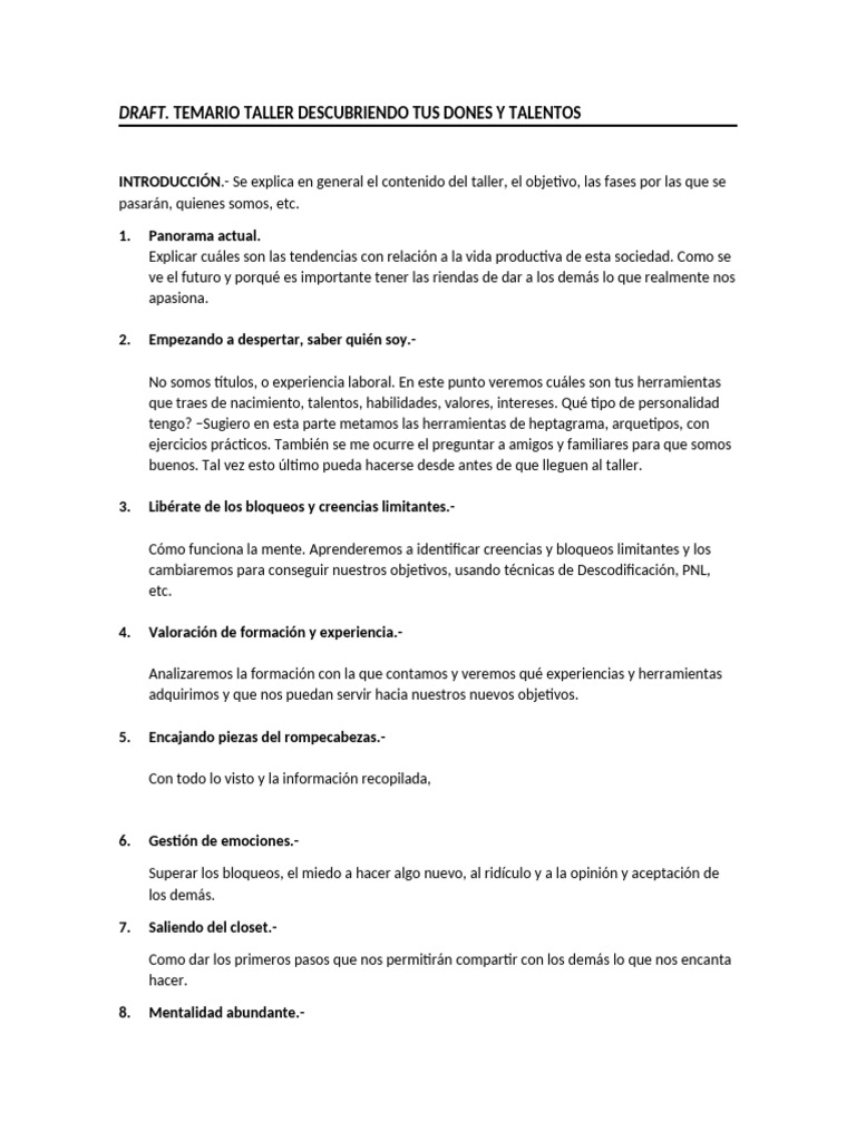Taller para Descubrir Dones y Talentos | PDF