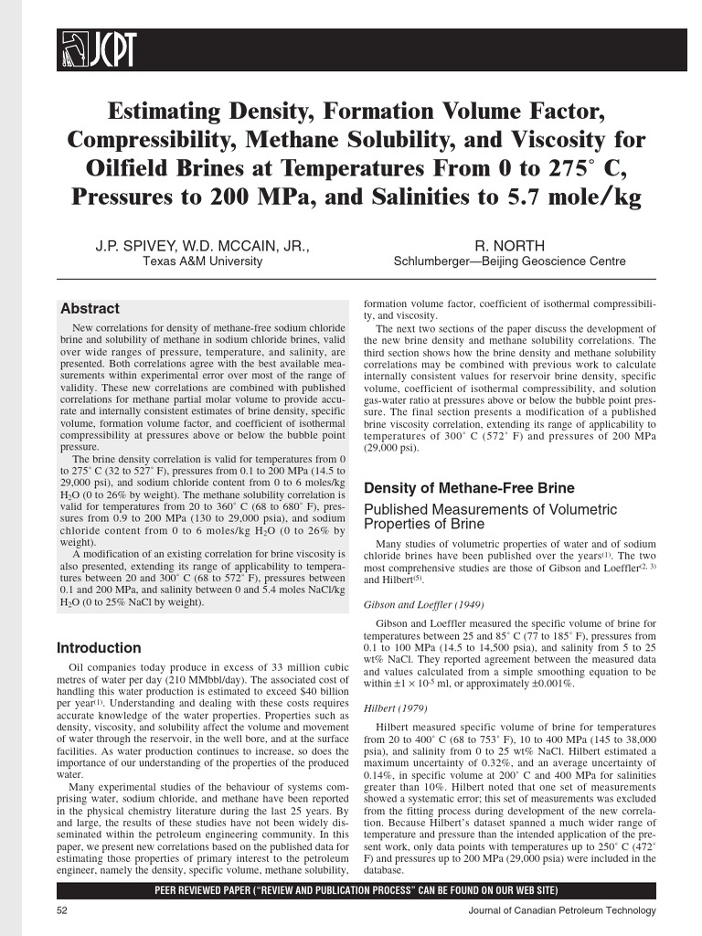 Brine Density and Solubility Correlations | PDF | Density | Viscosity
