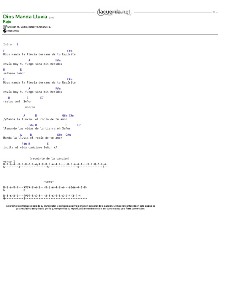 Dios Manda Lluvia - Letra y Acordes | PDF