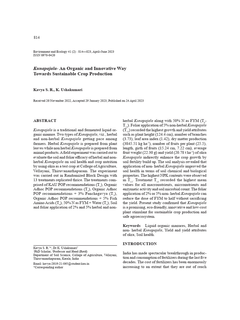 Kavya Ushakumari 2023 Kunapajala An Organic and Innovative Way Towards ...