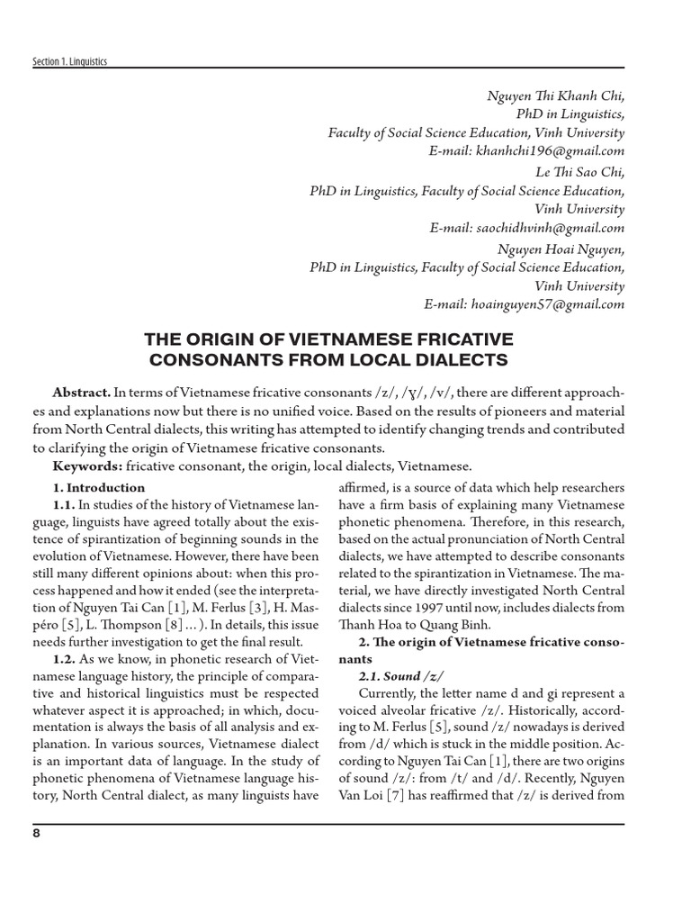 The Origin of Vietnamese Fricative Consonants From Local Dialects | PDF ...