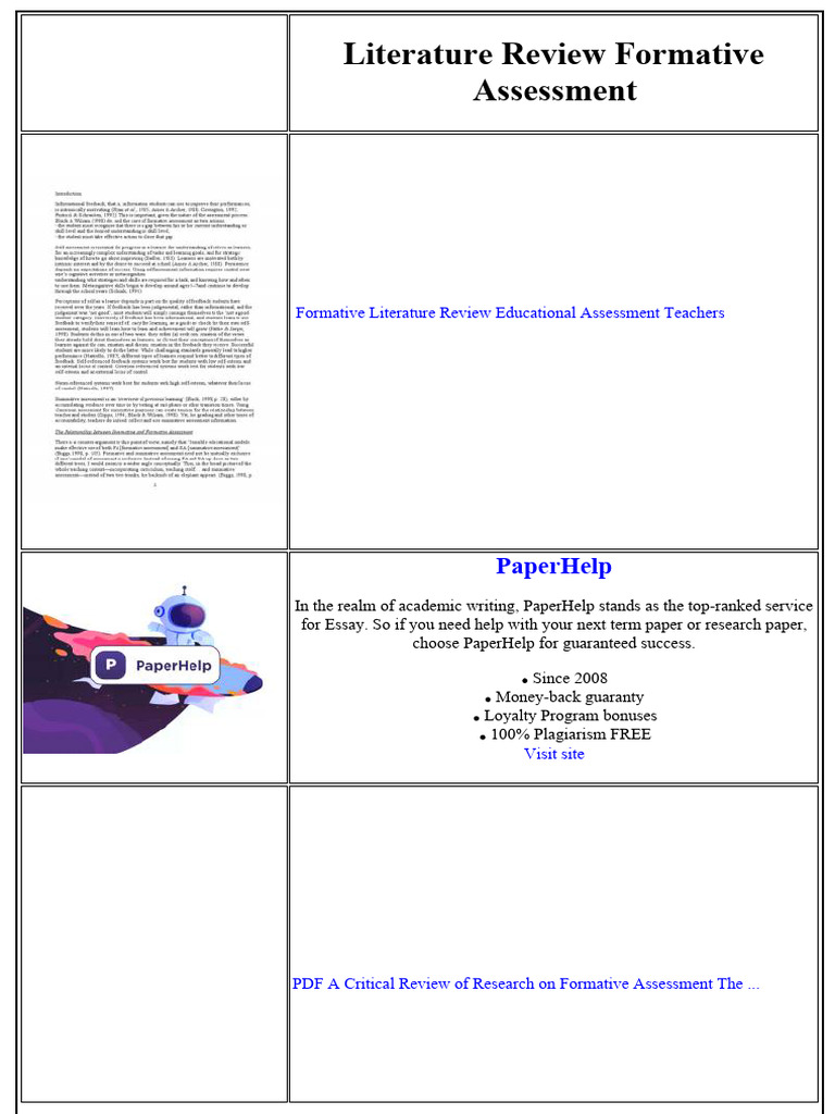 Literature Review Formative Assessment | PDF | Educational Assessment ...