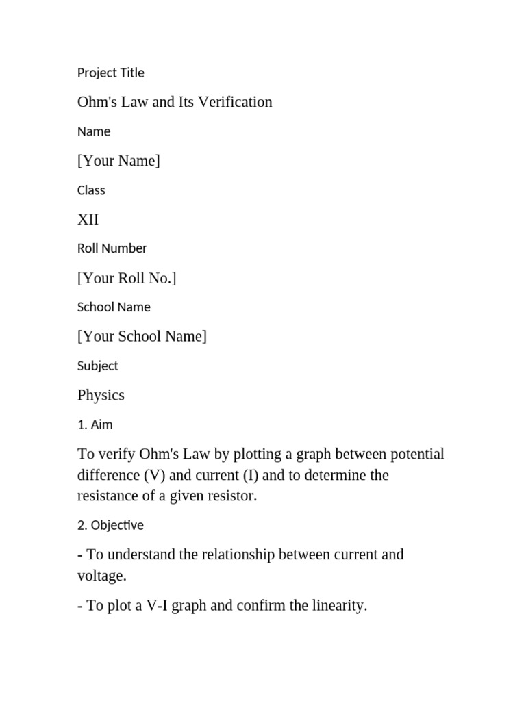 Ohms Law Project 15 Pages | PDF | Voltage | Resistor