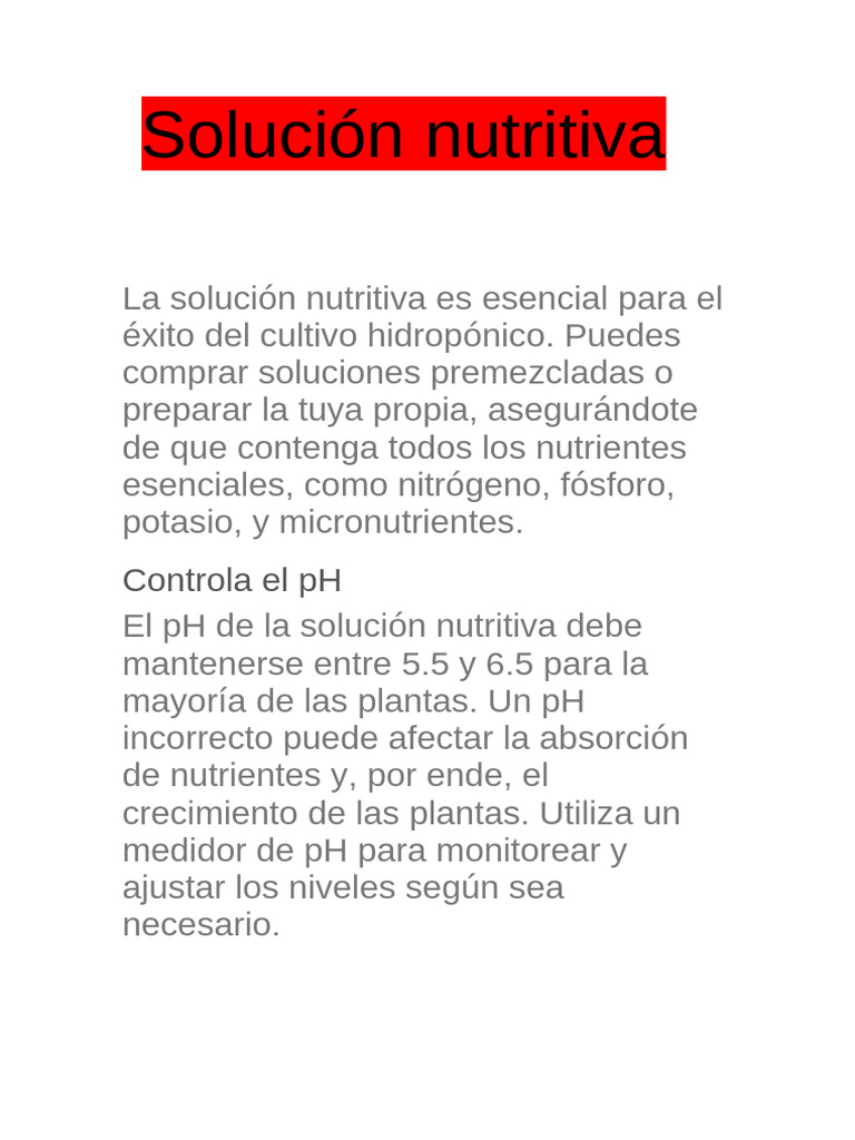 Solución Nutritiva | PDF