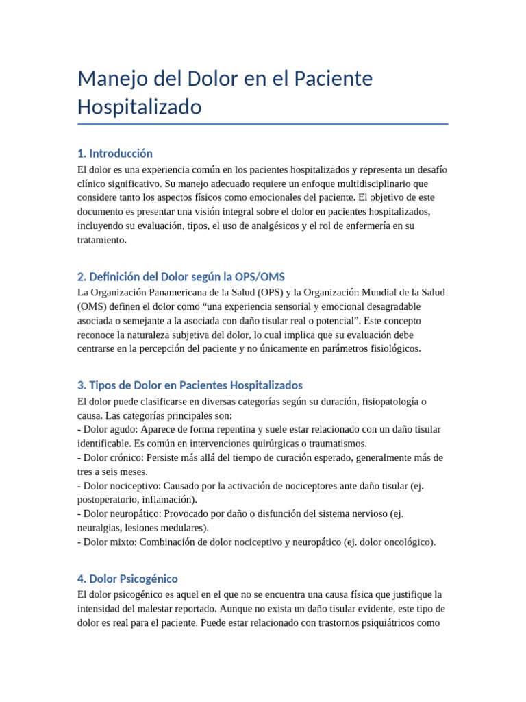 Dolor Paciente Hospitalizado 20 Paginas | PDF | Dolor | Analgésico