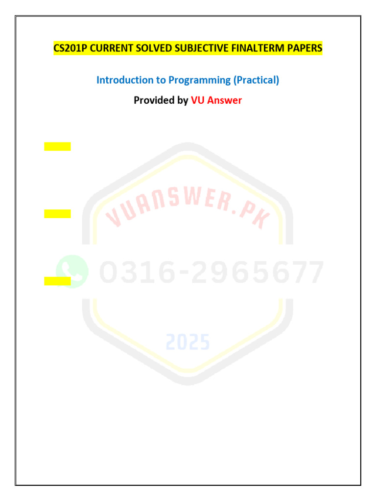 CS201P Final Term Past Papers Solutions | PDF | Namespace | Pointer ...