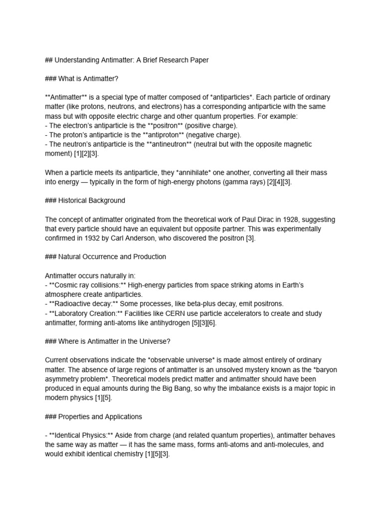 ## Understanding Antimatter - A Brief Research Paper | PDF | Nuclear ...