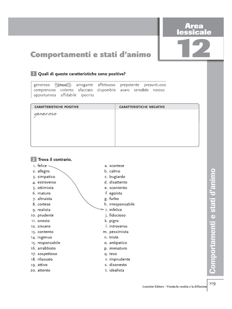 Lessico 12 - Comportamenti e Stati D'animo | PDF