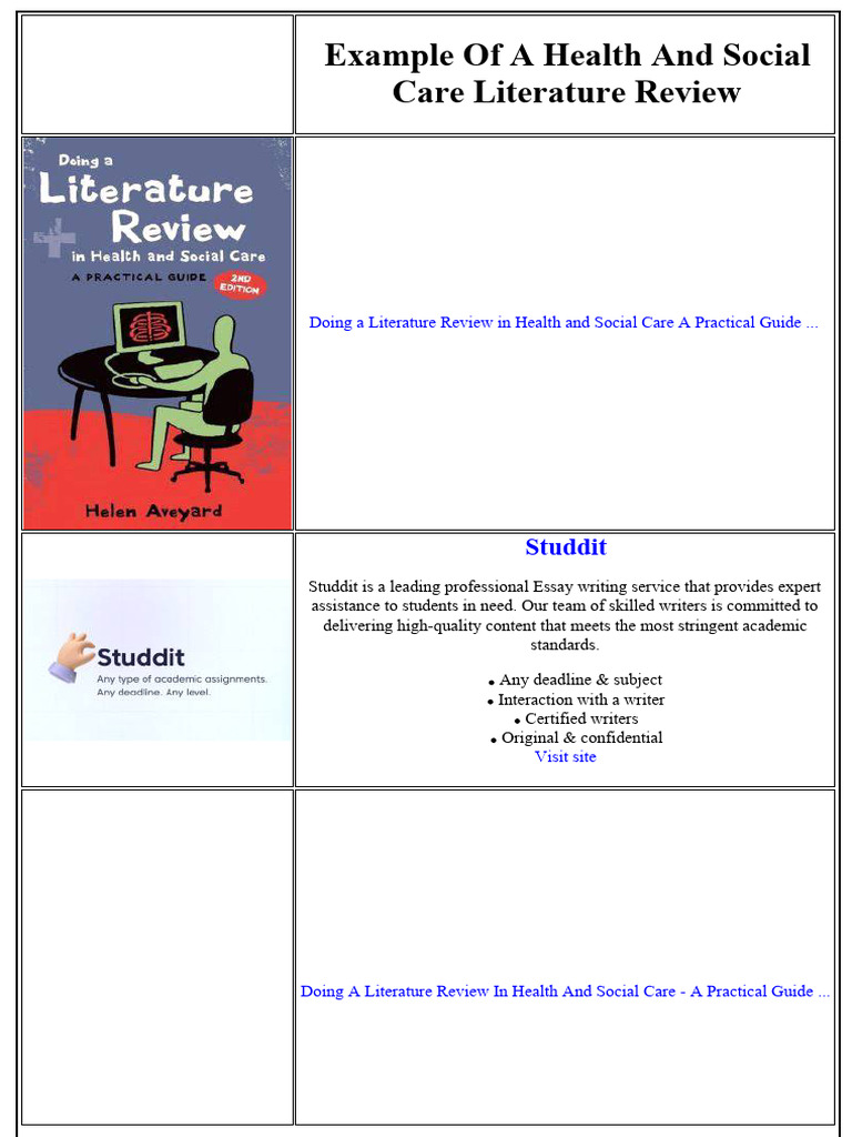 Example of A Health and Social Care Literature Review | PDF | Urinary ...