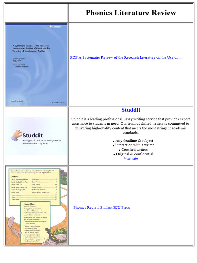 Phonics Literature Review | PDF | Phonics | Reading Comprehension