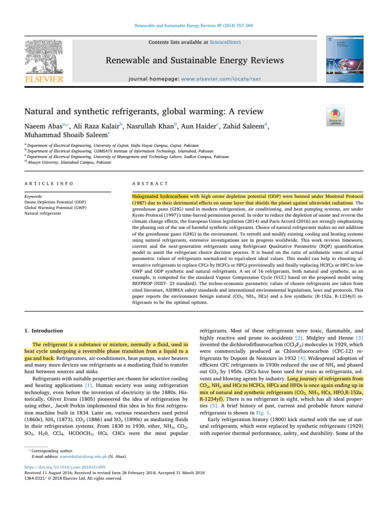 Natural vs Synthetic Refrigerants Review | PDF | Chlorofluorocarbon ...