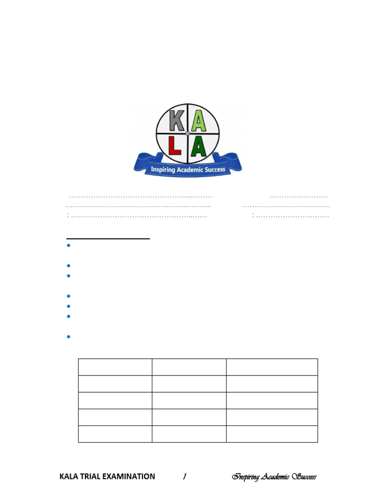 Bio KALA TRIAL EXAMINATION 2025. Question Paper | PDF